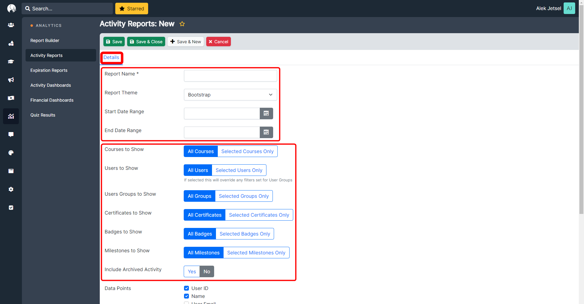Create an Activity Report – Tovuti Help Center
