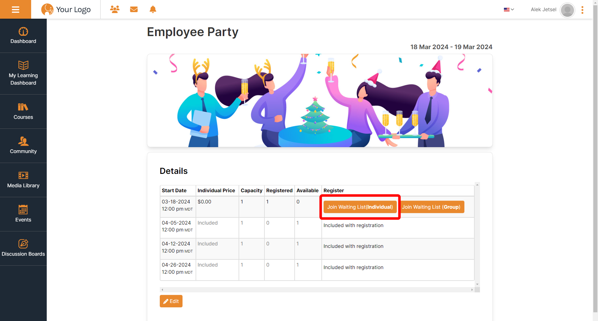 Event Waiting Lists – Tovuti Help Center