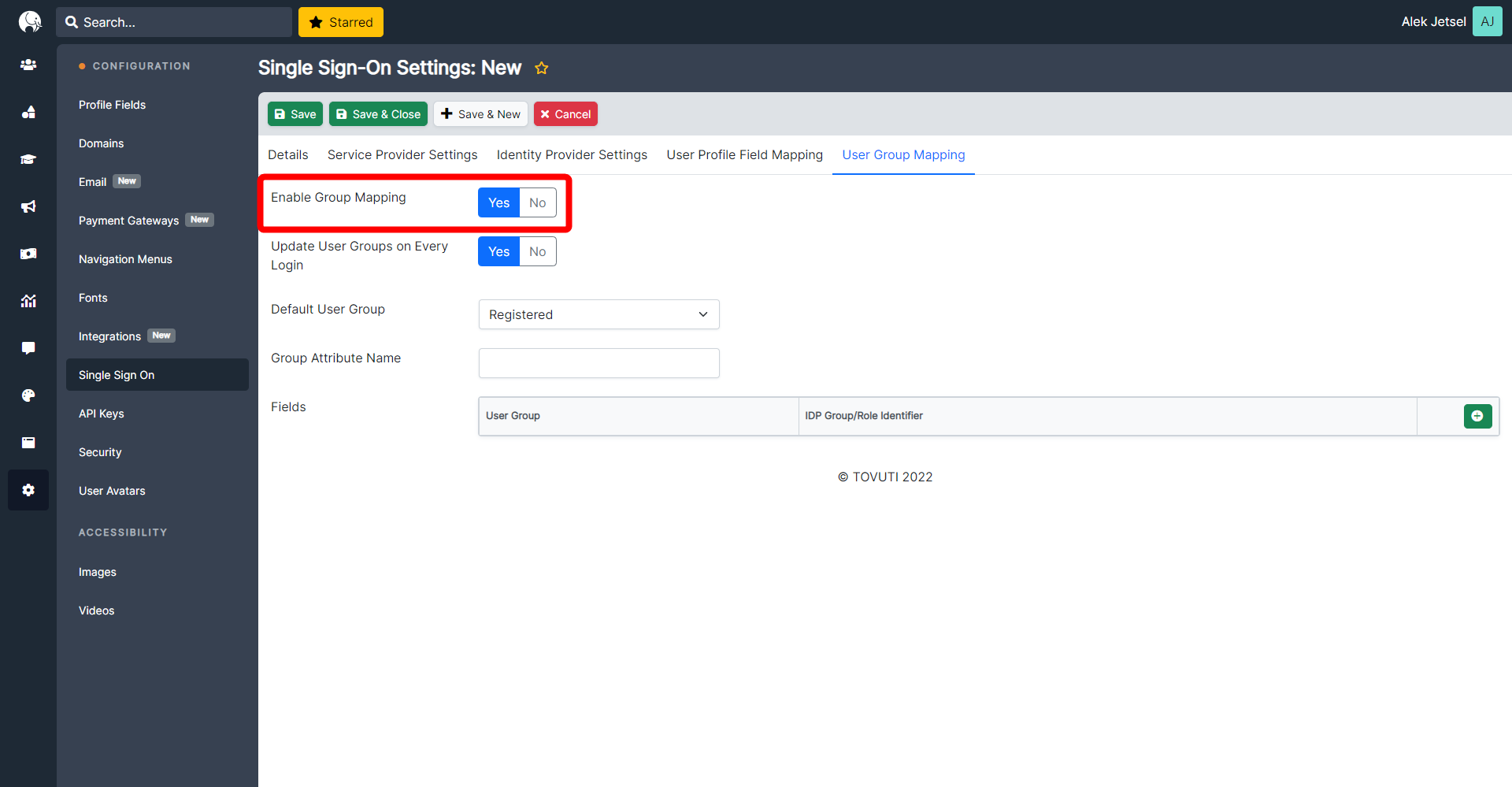 Single Sign-On - User Group Mapping – Tovuti Help Center