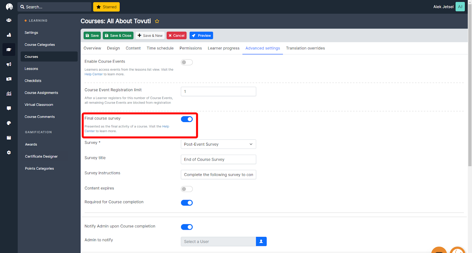 Create a Final Course Survey – Tovuti Help Center