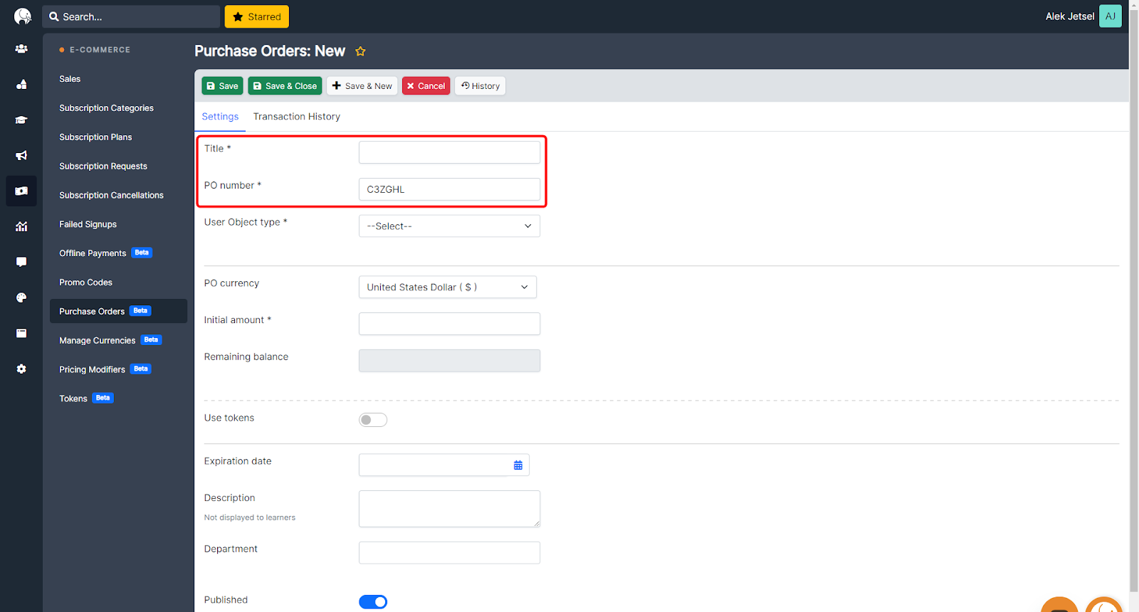 Create a Purchase Order – Tovuti Help Center
