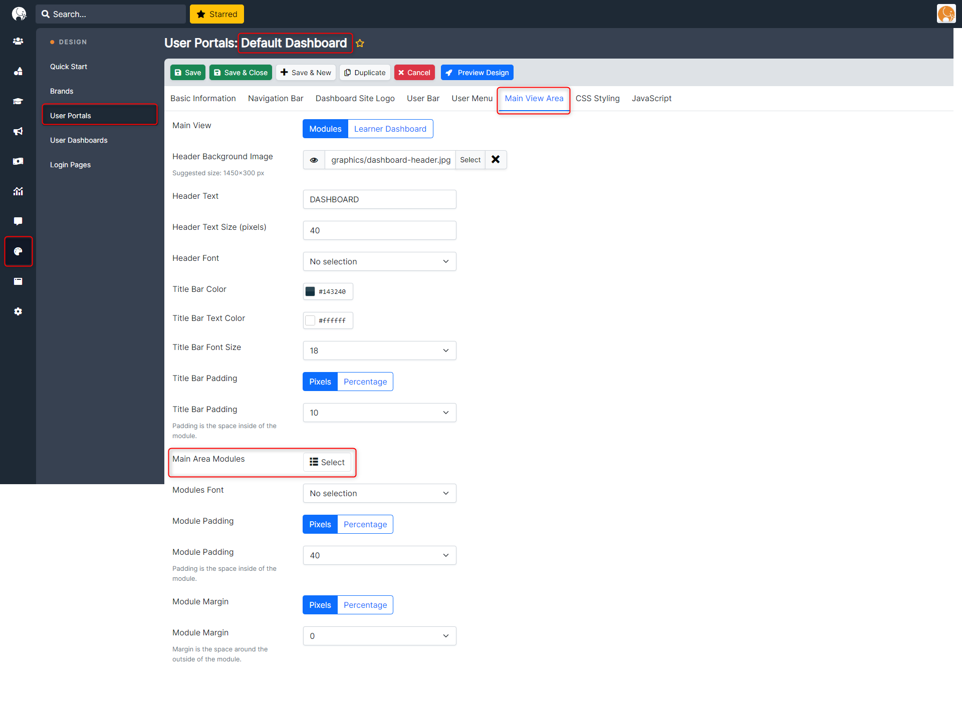 Main Area Modules – Tovuti Help Center